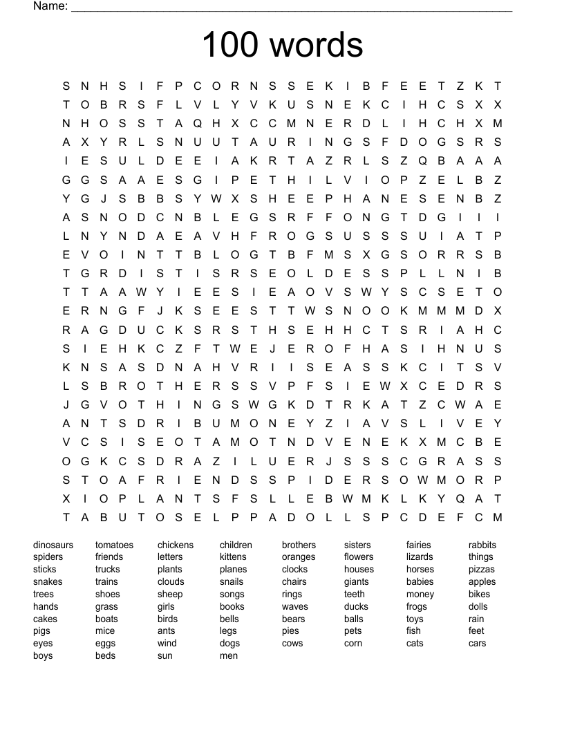100 Word Printable Word Search - Word Search Printable