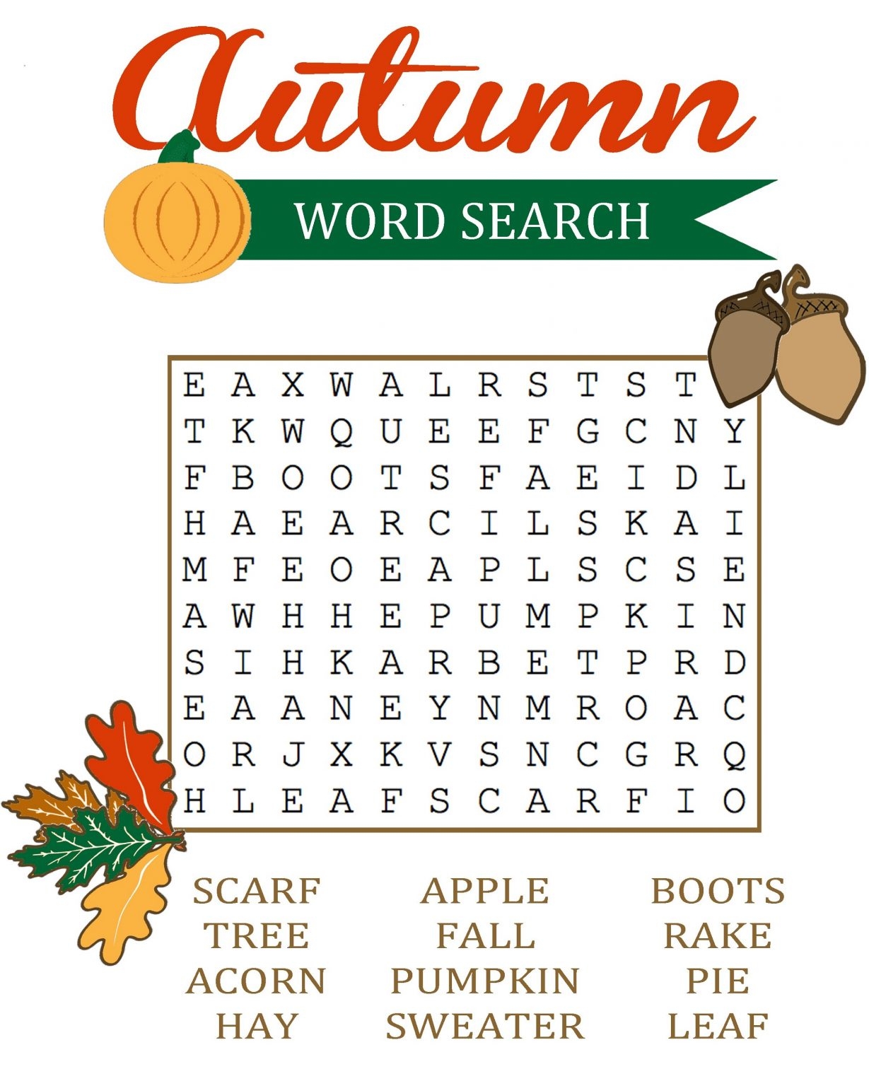 Free Printable Fall Word Search Puzzles - Word Search Printable