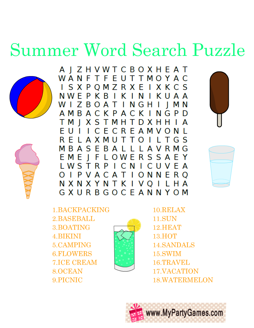 Summer Word Puzzles Printable - Word Search Printable